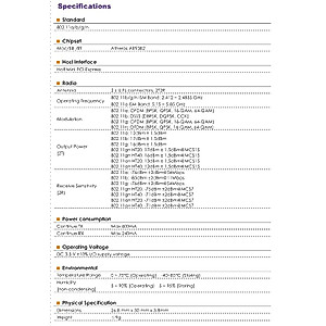SparkLAN WPEA-121N/802.11a/n/b/g 2x2 MIMO/PCI-Express Half-Size MiniCard (Atheros AR9382)