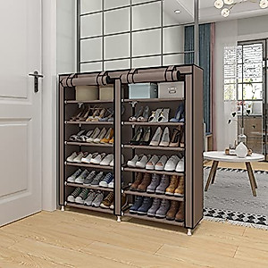 UDEAR Shoe Rack Portable Storage Free Standing Shoe Organizer with Non-Woven Fabric Cover (Brown)