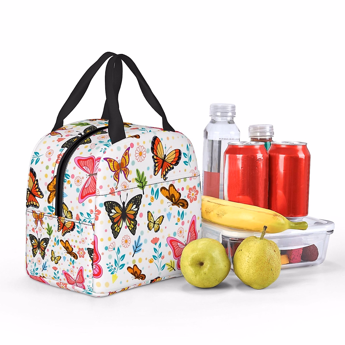 BLUBLU Insulated Lunch Bag for Women, Cooler Tote Reusable Lunch Box Container For Work Office Travel Picnic Butterfly