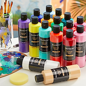 Acrylic Paint, Shuttle Art 24 Colors Acrylic Paint Bottle Set, 250ml/8.45oz Each, Rich Pigments, High Viscosity, Bulk Paint for Artists, Beginners and Kids Painting on Rocks Crafts Canvas Wood Ceramic