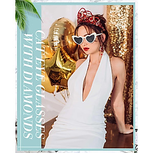 Huquary 6 Pairs Heart Pearl Sunglasses Bride Sunglasses for Wedding Vintage Heart Sun Glasses Love Shaped Sunglasses (White)