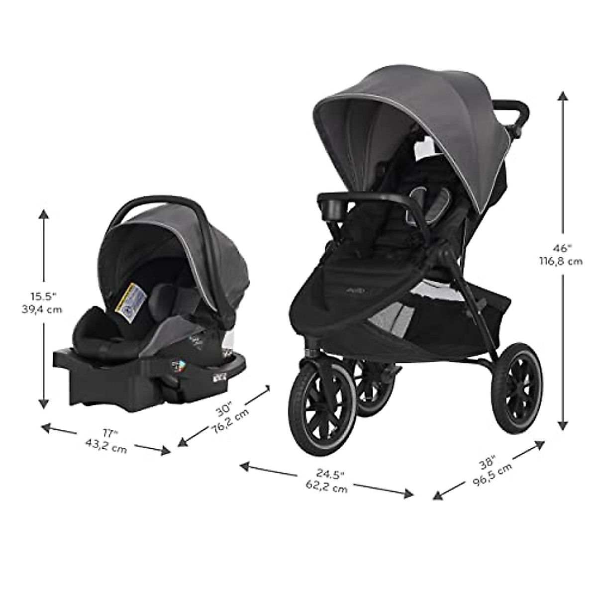 Evenflo Folio3 Stroll & Jog Travel System with LiteMax 35 Infant Car Seat, Skyline