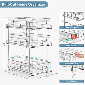 LEITAO Clear Pantry Storage Organizer with Dividers, 3 Tier Pull-Out Under Sink Organizers and Storage, for Bathroom Kitchen Medicine Cabinet Pantry Storage Organizer.