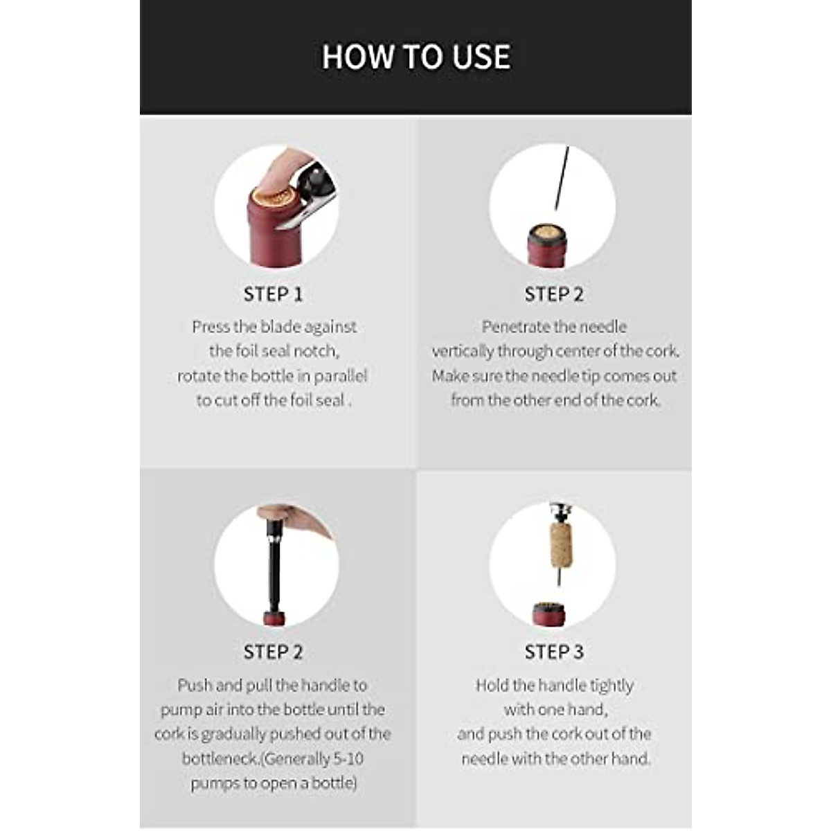 wiOnes 2022 Pocket Wine Opener, Air pump wine bottle opener, features built-in foil cutter and air pressure safeguard technology.