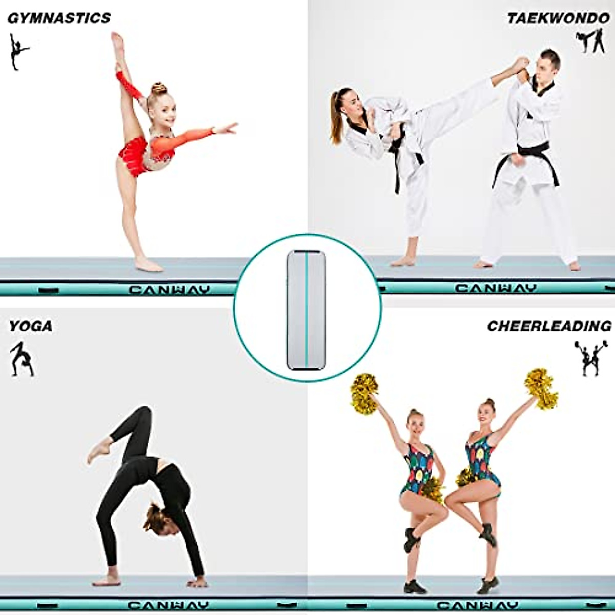 CANWAY Air Tumble Track Inflatable Gymnastics Mat 10ft/13ft/16ft/20ft Gymnastics Training Mat with Electric Air Pump for Home/Outdoor/Gym/Cheerleading/Yoga