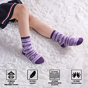 FNOVCO Kids Merino Wool Hiking Socks Toddlers Boys Girls Cozy Thermal Winter Thick Warm Crew Socks 6 Pairs (8-12 Years, Snowflake)