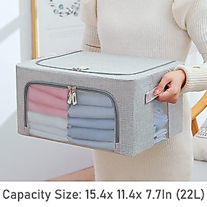 FAikhom 3 Pack Clothes Storage Bins Stackable Storage Box Large Capacity Foldable Metal Frame Storage Container Organizer with Mesh Window and Carrying Handles (Small-22L, Light Gray)