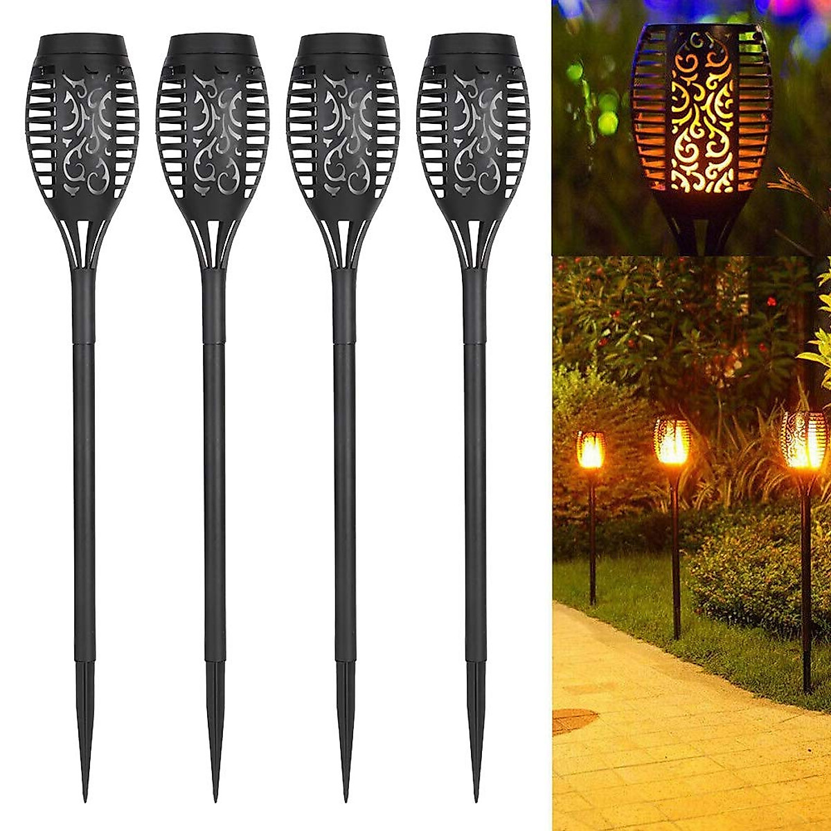 WINSHIDEN Solar Tiki Torches with Flickering Flame, 4 Pack Premium 33 LEDs Solar Flame Torch -IP65 Waterproof Flame Solar Lights Outdoor Landscape Decorative Torch Lights for Driveway Yard Patio