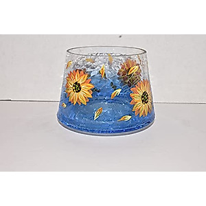 New Yankee Candle Hand Painted Harvest Sunflower Ombre Blue Crackle Glass Jar Candle Shade Topper
