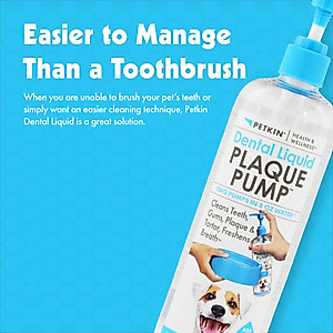 Petkin Dental Liquid Plaque Pump, 16 Fl Oz - Dental Water Additive Cleans Pet's Teeth, Gums, Plaque & Freshens Breath - Invisible Formula Has No Taste, Color, or Smell - for Dogs and Cats