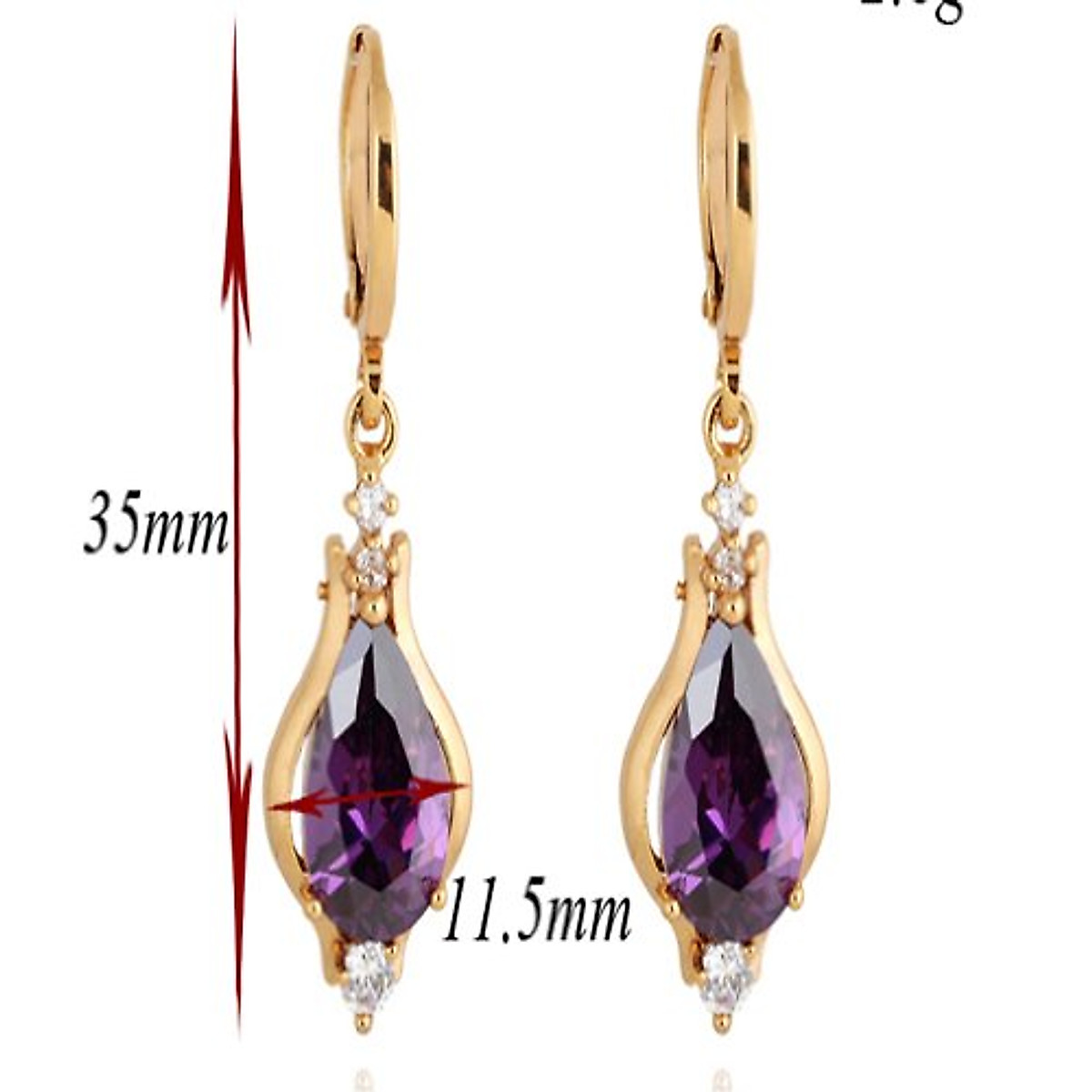 YAZILIND Elegant 18k Gold Plated Inlay Teardrop Purple Cubic Zirconia Hoop Dangle Drop Women Earrings