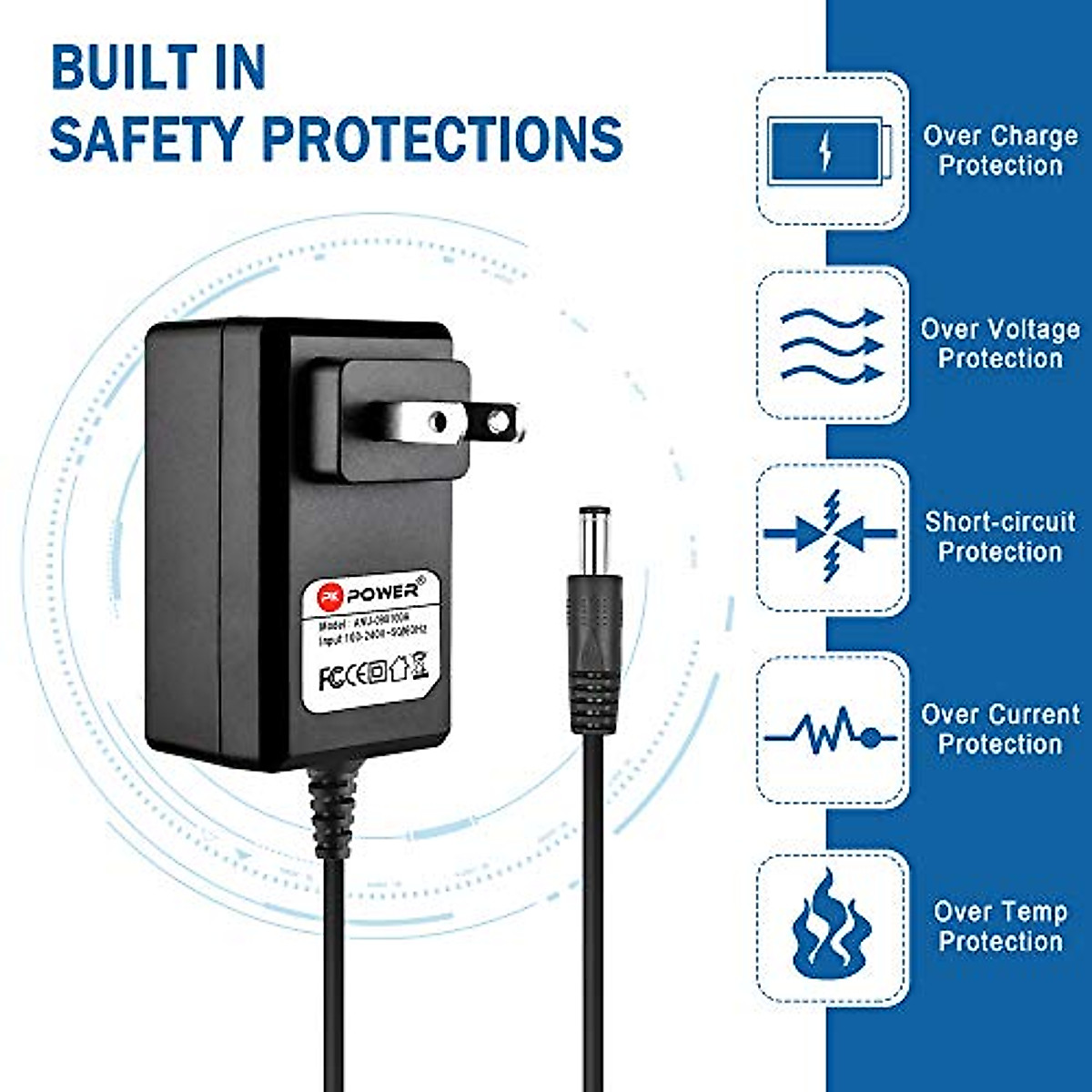 PKPOWER AC Adapter Power Supply for Suzuki QChord QC-1 Q-Chord QC1 Digital Songcard Synthesizer Guitar Power Supply Cord Cable