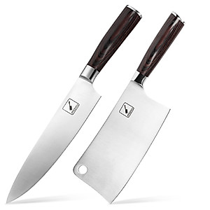 imarku 8 inch Chef Knife and 7 inch Meat Cleaver, High Carbon Japanese Stainless Steel Sharp Kitchen Knife with Ergonomic Handle