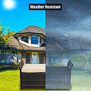 VINGLI 40 Gallon Outdoor Storage Bench with Cushion, Rattan Storage Box, Patio Wicker Deck Box with Seat for Garden | Balcony | Porch | Pool | Yard (Brown Frame + Beige Cushion)