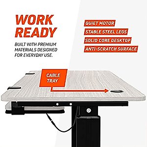 Truweo Adjustable Electric Standing Desk – 50 x 23.6 inches Sit to Stand Office Desk with Cable and Sliding Keyboard Tray – 3 Controlled Memory Height Settings – Anti-Scratch Surface – Grey