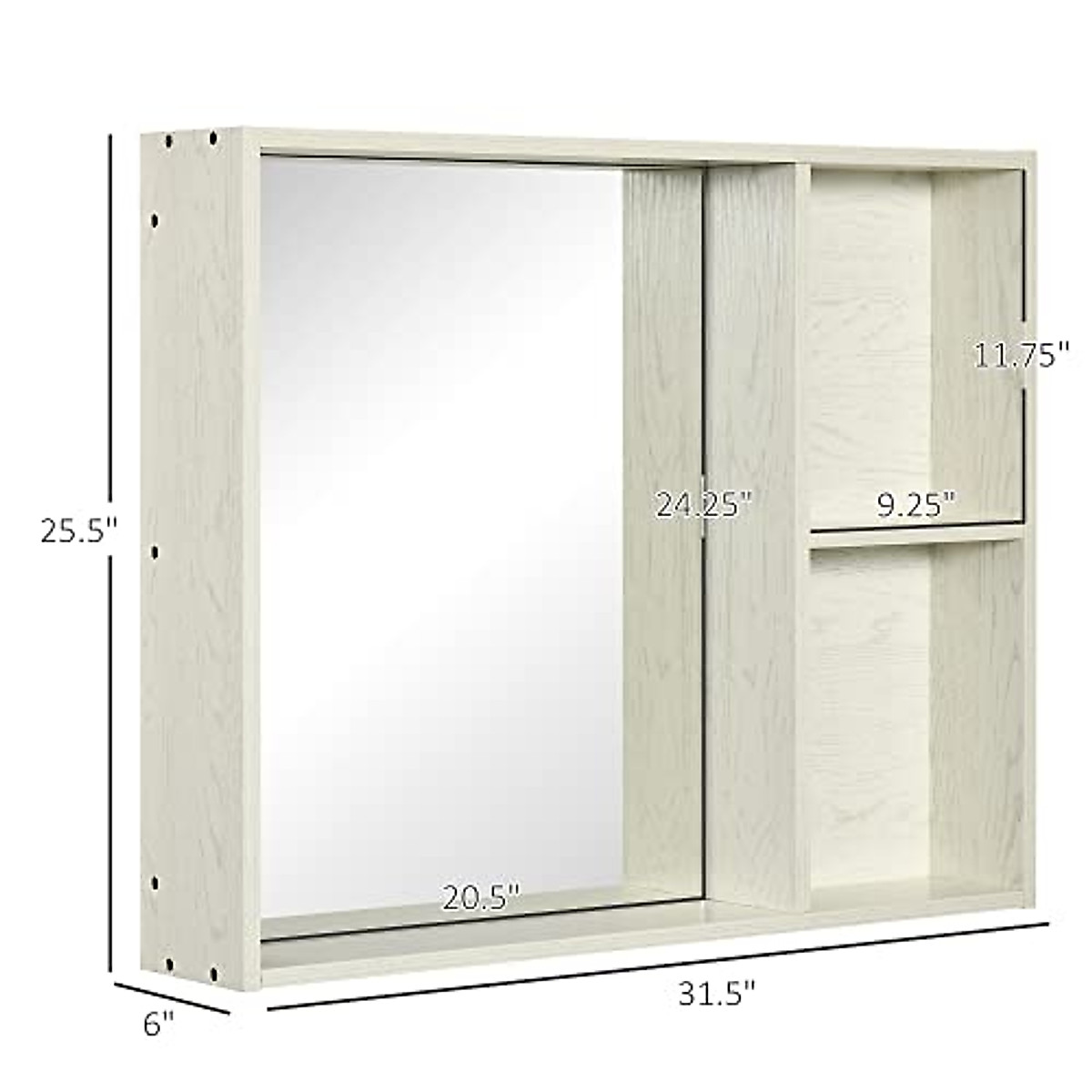 kleankin 31.5" x 25.5" Bathroom Medicine Cabinet with Mirror, 2-Tier Storage Shelf, Over Toilet Bathroom Cabinet Wall Mounted, White