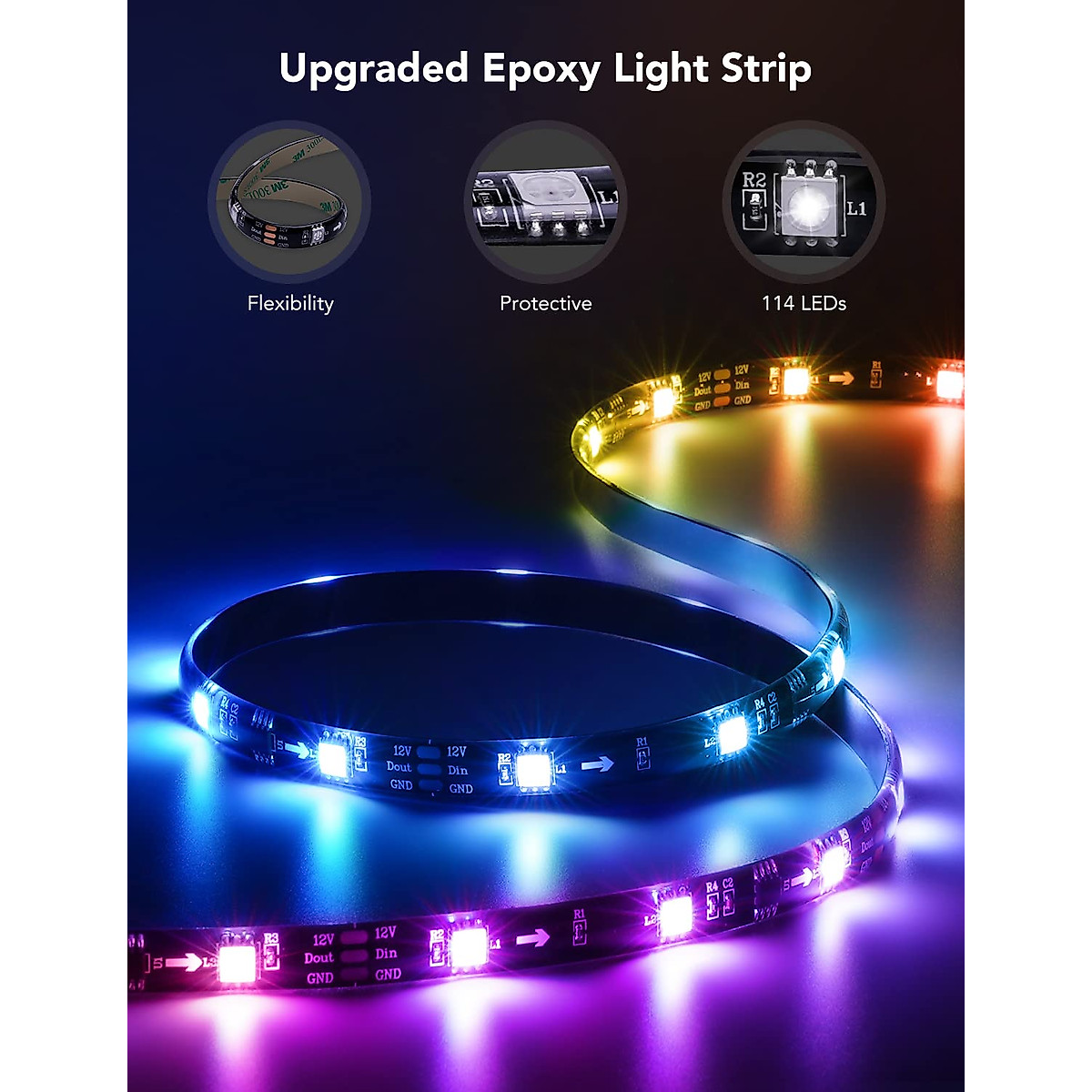 Govee TV LED Backlight, RGBIC TV Backlight for 55-75 inch TVs, Smart LED Lights for TV with Bluetooth and Wi-Fi Control, Works with Alexa & Google Assistant, Music Sync, 99+ Scene Modes, Adapter