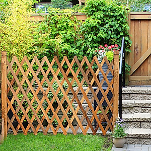 uyouous Garden Fence Wood Garden Fencing 2 Pack Extendable Instant Fence Wooden Garden Fence Expandable Freestanding Wood Garden Trellis Fence for Home Yard Garden Indoor Outdoor