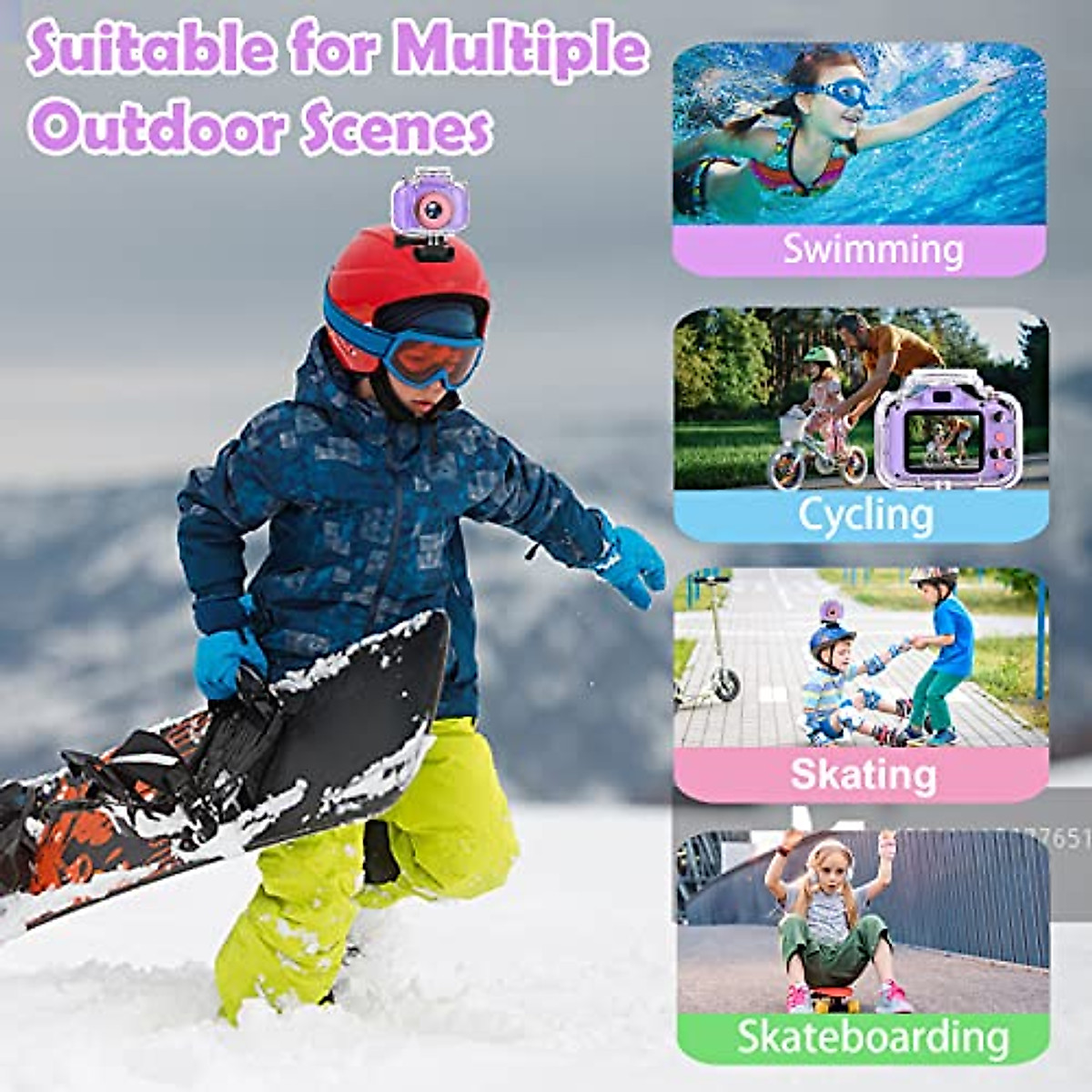 Miiulodi Kids Waterproof Camera - Birthday Gifts for 3 4 5 6 7 8 9 10 Year Old Girls 2 Inch IPS Screen Underwater Action Camera with 32 GB SD Card, Pool Toys for Kids Age 8-12 Pink