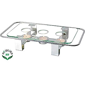 NewlineNY Chrome Plated Glass Dish Warmer, Rectangular Glass-Top 3 Holes Tea Light Votive Candle Gourmet Food Warmer