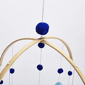 DYEY Baby Crib Mobile Nursery Cot Mobile Felt Ball Wind Chimes Wooden Hanging Bed Felt Ceiling Mobiles Crib Mobile for Nursery Room Baby Shower Photography Props(Dark Blue)