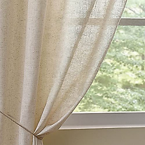 Valea Home Linen Curtains Panel 54 inch Long Light Filtering Rod Pocket Crude Drapes for Bedroom Living Room Farmhouse Window Treatment Panels, Natural, 1 Panel