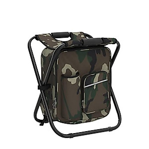 Kikerike Folding Stool Backpack Insulated Cooler Bag, Collapsible Camping Hunting Fishing Multifunction Chair with Front Pocket and Bottle Pocket for Outdoor Events, Hiking, Travel, Beach