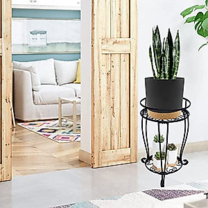 NOAMOO 19.3inch Tall Metal Plant Stand, 2 Tier Potted Plant Shelf for Indoor Outdoor, Flower Pot Holder for Corner Living Room Patio Balcony Garden, Kitchen and Bathroom Display Rack,Black