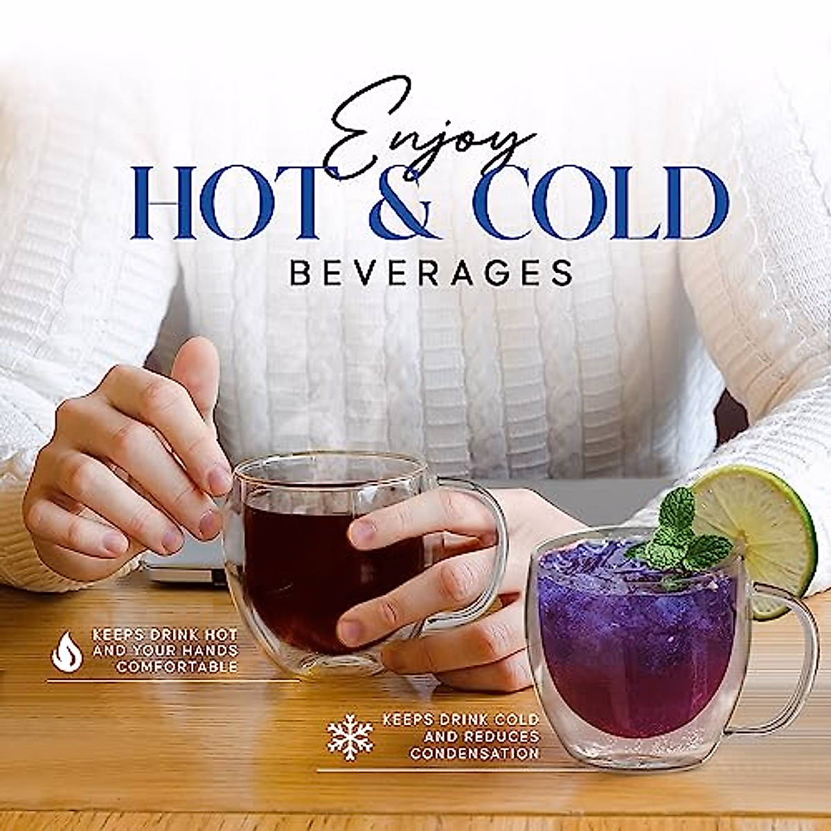 Kitchables Double Wall Glass Coffee Mugs Set of 4, 5oz with Handle Insulated Glass Coffee Mug without Handle, Clear Coffee Mugs, Tasas Transparente Para Café Bonitas