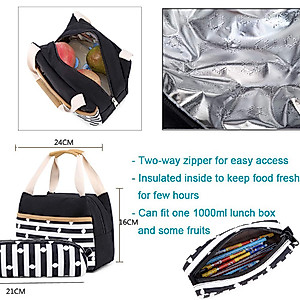 BAGTOP School Canvas Backpack Set - 15" Laptop Backpack with USB Charger Port Travel Daypack Bookbag + Drawstring Backpack + Purse/Clutch Pouch(Black-4)