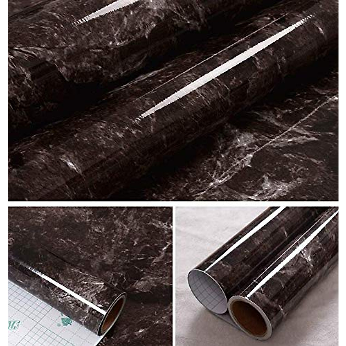 Yija Black Brown Marble Removable Wallpaper Film Self-Adhesive Granite Sticker Kitchen Peel Stick Backsplash Marble Tile Countertop Furniture Shelf 15.6In by79In