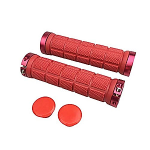 Platt Bike Handlebar Grips Rubber Comfortable Bicycle Handle Grip for MTB/BMX with Plastic End Caps,Red