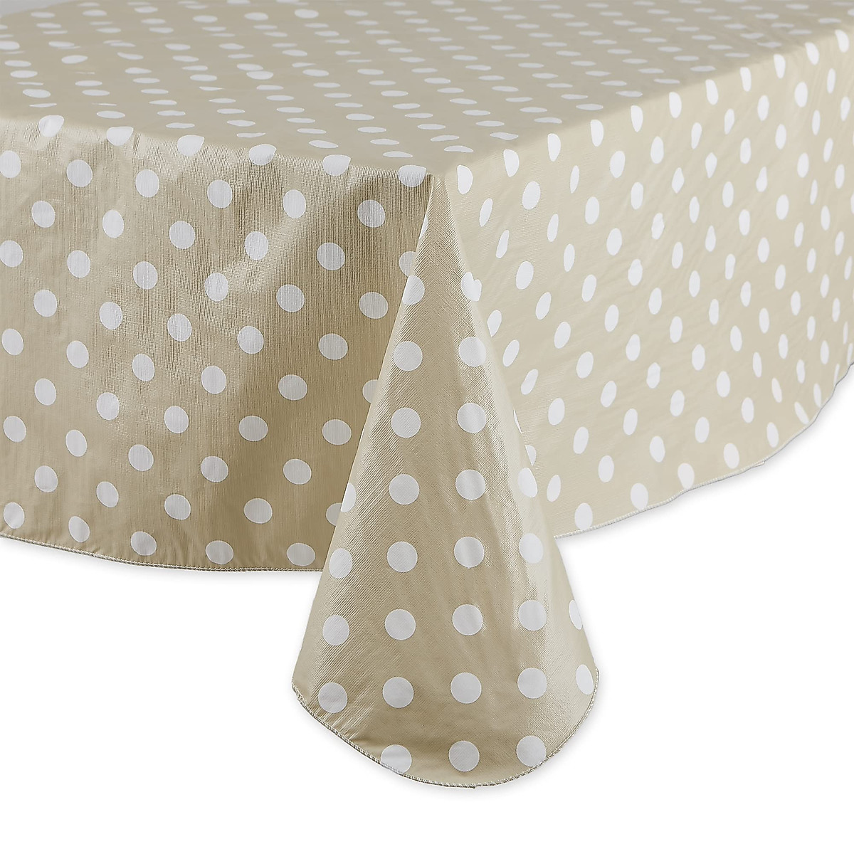 DII Vinyl Tabletop Collection Flannel Backed Polka Dot Tablecloth, Rectangle, 60x102, Natural