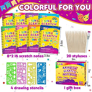 pigipigi Scratch Paper Party Favor: 16 Pack Rainbow Scratch Notebook Kids Art Craft Supplies Birthday Gift for Girls Boys Age 3 4 5 6 7 8 9 10 Years Old Toy Activity Fun Easter Project Drawing Kit