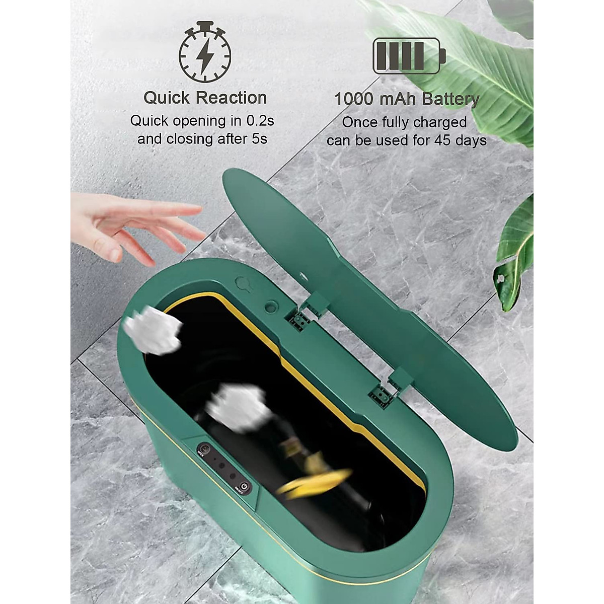 aDeerElf Automatic Trash Can with Essential Oil Diffuser,4 Gallon Bathroom Trash Cans with Lids,Touchless Trash Can Bedroom,Small Smart Trash Cans Motion Sensor Green