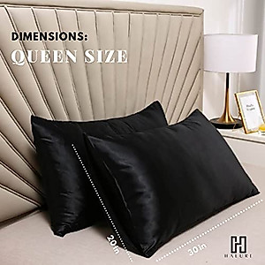 HALURE 100% Mulberry Silk Pillowcase for Hair and Skin, Queen Size Silk Pillowcase, 20" x 30", Soft Smooth and Hypoallergenic Cooling Pillow Cases with Envelope Closure, 1pc, Black