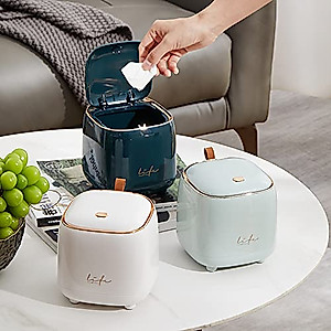 GRACMI Mini Trash Can with Lid , Tabletop Trash Can, Press-Type Plastic Trash Bin for Bathroom,Office,Kitchen,Bedroom,Desk,Coffee Table(Dark Green)