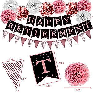 Retirement Party Decorations for Women & Men- 51 Pcs Rose and Gold Happy Retirement Banner, Paper Garland and Foil balloon Decorations,Sparkling Hanging Swirls Retirement Decorations Party Supplies