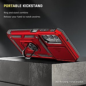 Dretal for Galaxy A14 5G Case, Samsung A14 5G Case + Tempered Glass Screen Protector with Kickstand & Slide Lens Protector Heavy Duty Armor Shockproof Rugged Military Grade Protective Case(Red)