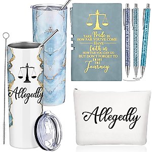 Domensi 6 Pcs Funny Allegedly Lawyer Gifts Judge Gift Lawyer Appreciation Day Gift 20 oz Marble Sign Tumbler Makeup Bag Notepad Ballpoints for Law Paralegal School College Teacher(Blue)