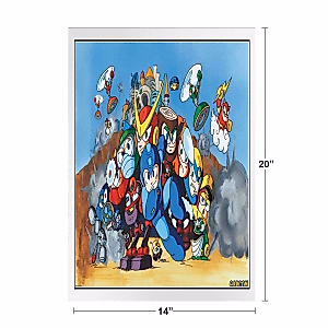 Mega Man 2 Bosses Video Game Video Gamer Classic Retro Vintage 90s Gaming MegaMan Capcom Legacy Collection Megaman 11 Mega Man X Dr Wily White Wood Framed Poster 14x20