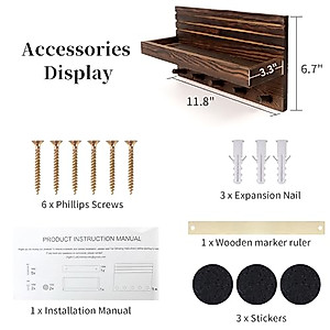 TITIANTY Mail and Key Holder Wall Mounted: Wooden Mail Organizer Key Hanger with 5 Hooks - Small Key Hanging Rack Rustic Home Decor for Entryway Farmhouse Kitchen