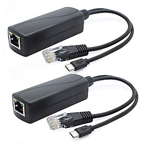 ANVISION 2-Pack 5V PoE Splitter, 48V to 5V 2.4A Adapter with Micro USB Plug, IEEE 802.3af Compliant, for IP Camera, Tablets, Dropcam or Raspberry Pi and More, AV-PS05-1