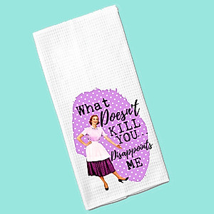 What Doesn't Kill you, Disappoints me Funny Vintage 1950's Housewife Pin-up Girl Waffle Weave Microfiber Towel Kitchen Linen Gift for Her BFF