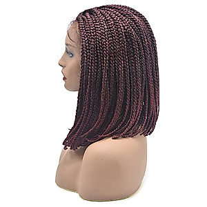 Curve Hair 3“X3.8 Realistic Hand Tied Lace Front Box Braids Glueless Wig for Women Premium Quality Synthetic Lightweight Twist BOB Braided Wigs with Baby Hair Black Mix Wine Red Color (#1B/99JT)