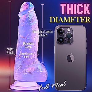 Clear Big Realistic Dildo - 8 Inch Thick Suction Cup Dildos for G-spot and Anal Play, Lifelike Penis for Hands-Free Play Sustory Adult Sex Toys for Women and Men