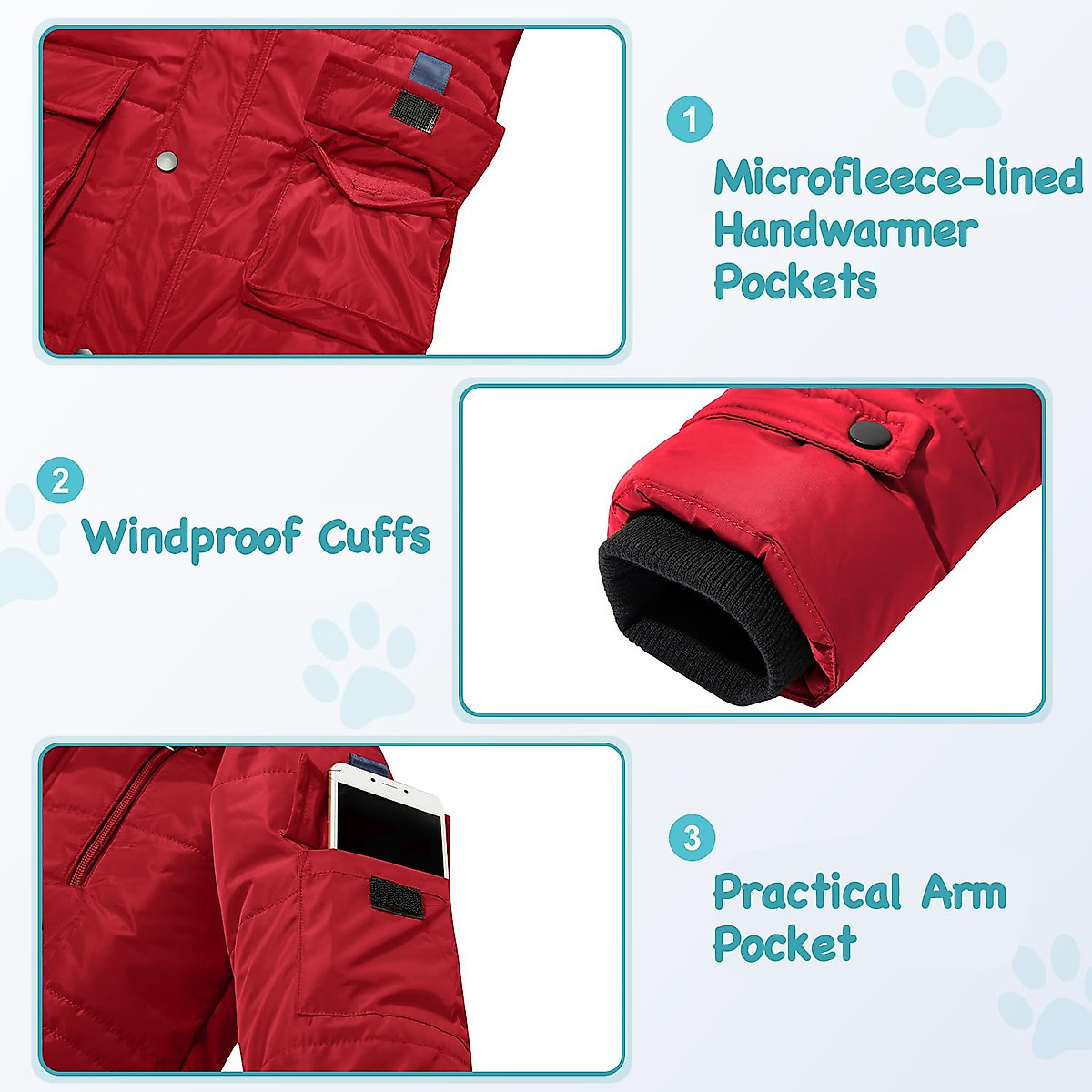 FARVALUE Boy Winter Coat Warm Quilted Puffer Water Resistant Parka Jacket with Detachable Fur Hood for Big Boys Red 6-7