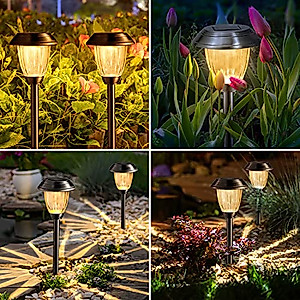 Glass Solar Lights Outdoor Waterproof - 8 Pack Solar Garden Pathway Lights Auto On/Off, Decorative Stainless Steel Landscape Lighting for Patio Lawn Yard Walkway Driveway Decoration