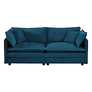 Eafurn 2 Piece Chenille Upholstered Living Room Furniture Sets, Include Free Combination Deep Seat Modular Sofa & Cloud Loveseat Section Couch and Pillows for Apartment, Studio, Office, Blue