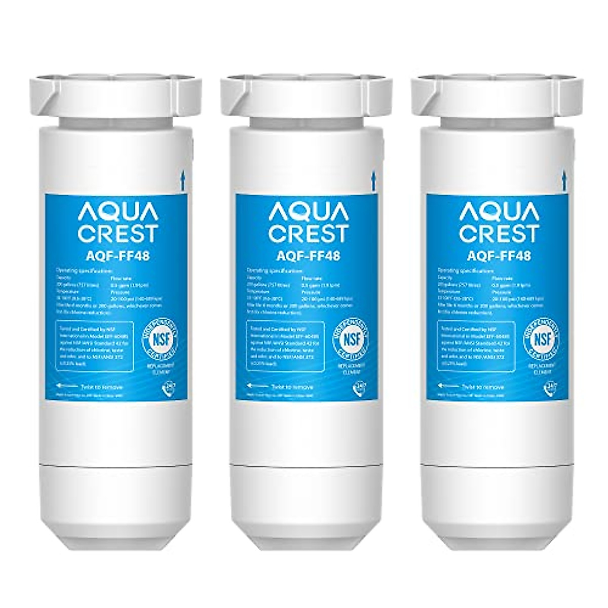 AQUA CREST XWF Refrigerator Water Filter, Replacement for GE® XWF water filter, NSF Certified, 3 Filters